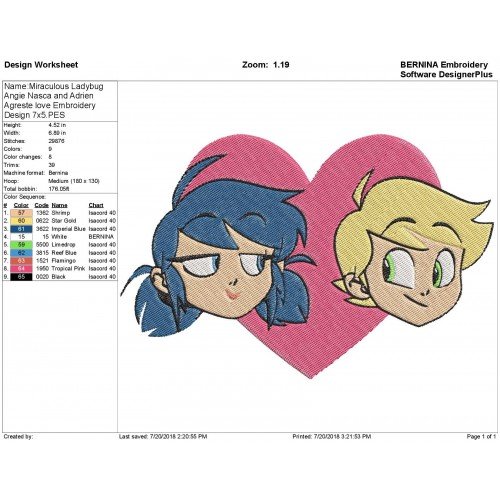 Miraculous Ladybug Angie Nasca and Adrien Agreste love Embroidery Design