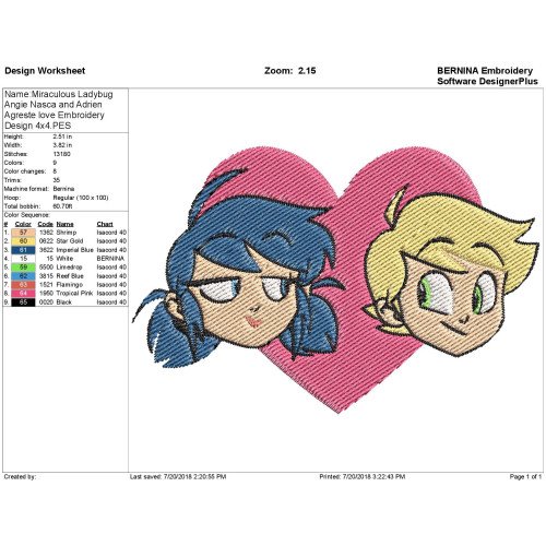 Miraculous Ladybug Angie Nasca and Adrien Agreste love Embroidery Design